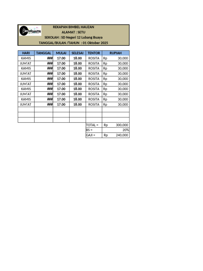 Format tagihan bimbel | PDF