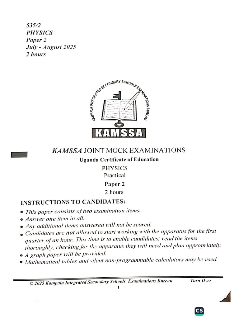 KAMSA Physics Paper Two 2025 | PDF