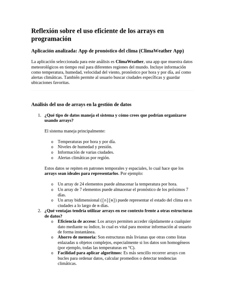 Reflexión Sobre El Uso Eficiente de Los Arrays en Programación | PDF ...