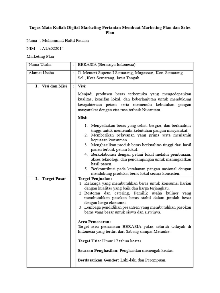 A1A022014 - Muhammad Hafid Fauzan - Marketing Plan Dan Sales Plan | PDF