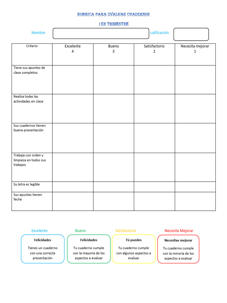 Evaluación de Cuadernos Escolares | PDF