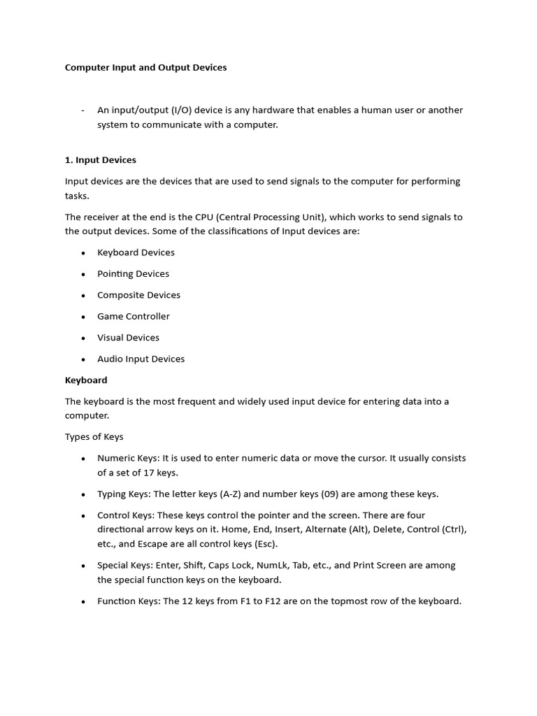 Computer Input and Output Devices | PDF | Printer (Computing) | Computer Keyboard