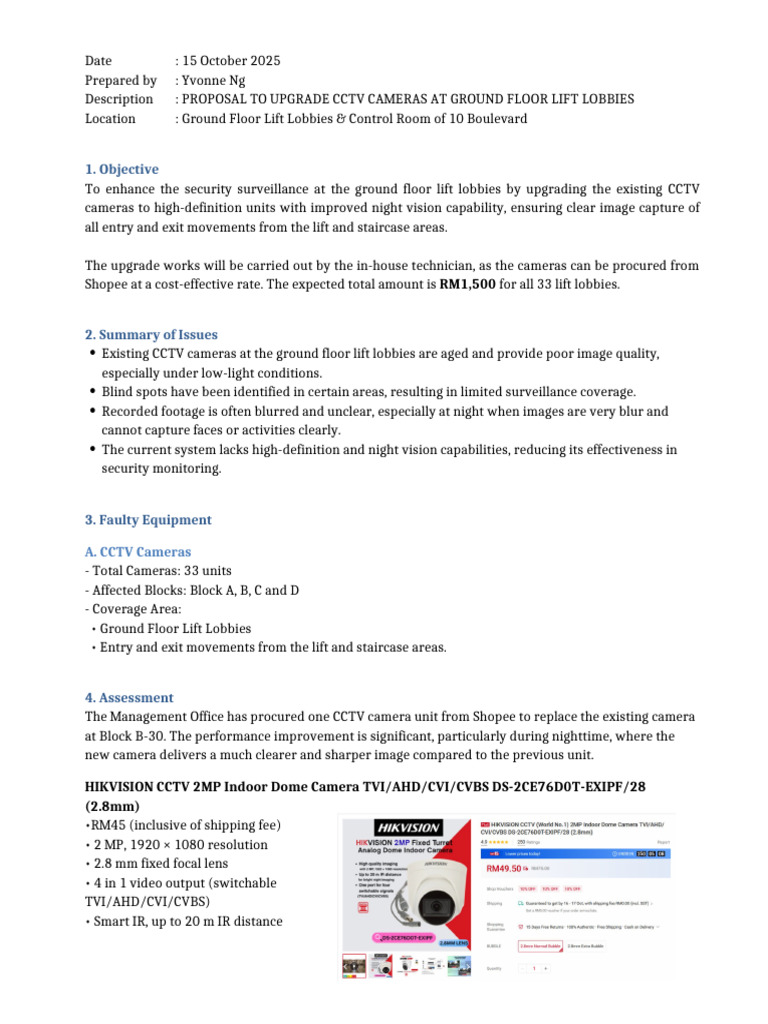 Upgrade Proposal for CCTV Cameras | PDF