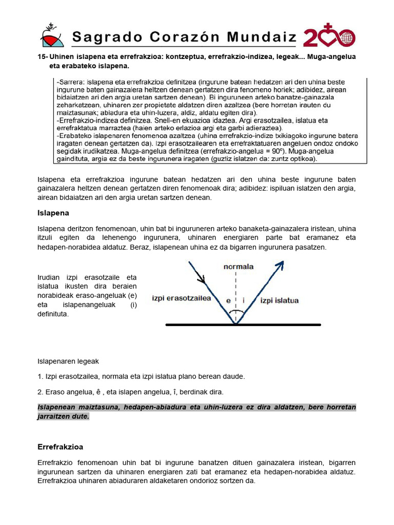 Uhinen Islapena Eta Errefrakzioa | PDF
