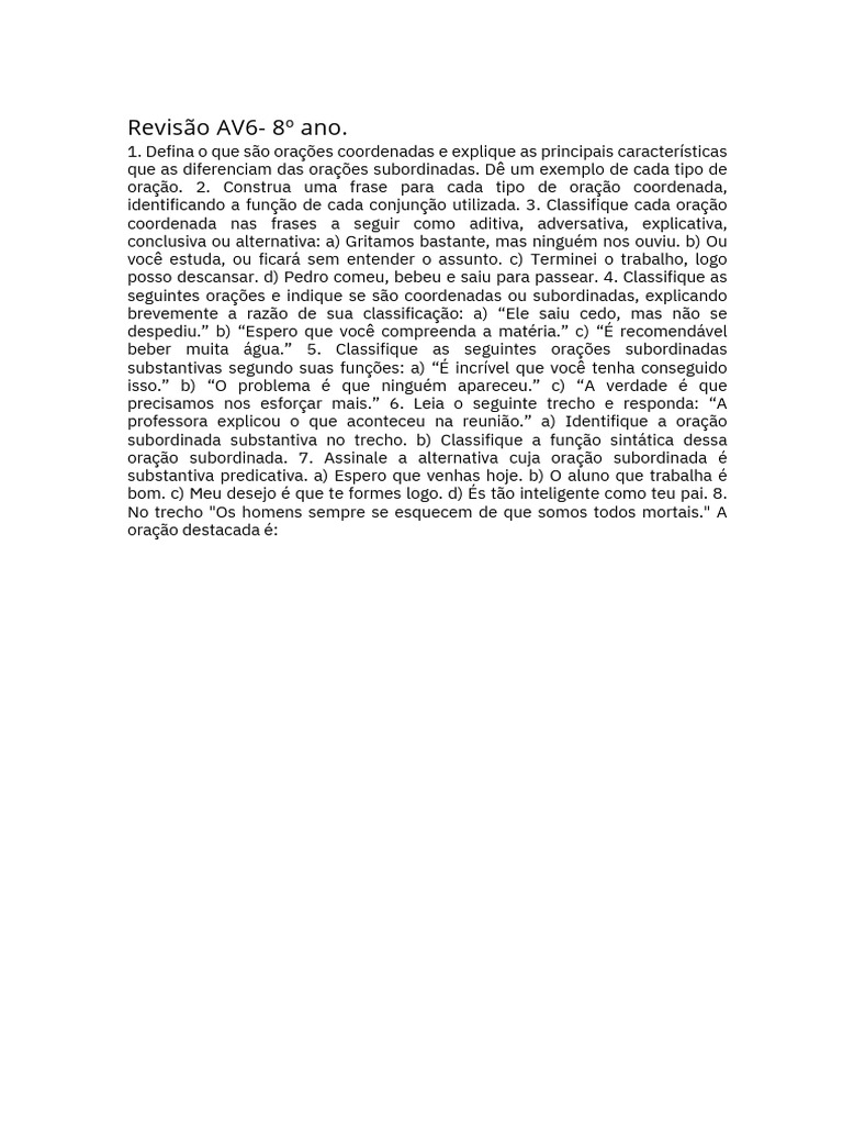 Revisão AV6 8 ano.pdf | PDF