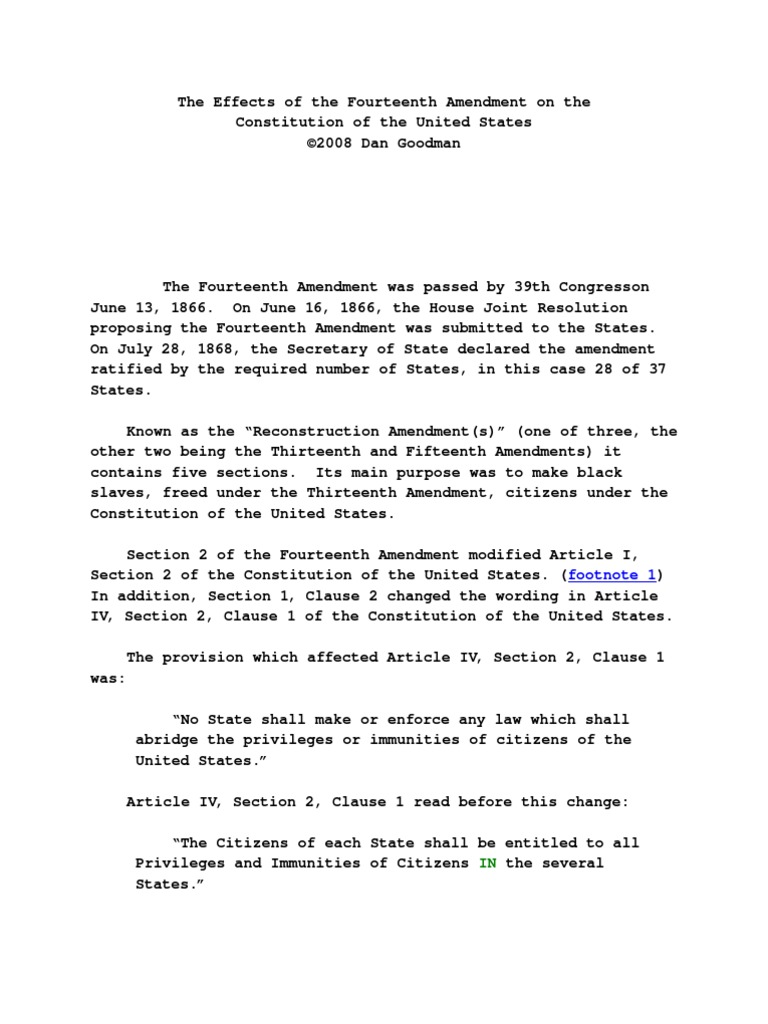 The Effects of The 14th Amendment On The U.S. Constitution | PDF ...