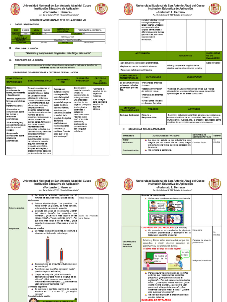 SESIÓN DE APRENDIZAJE - MEDIMOS Y COMPARAMOS LONGITUDES USANDO LA REGLA Y LA CINTA METRICA | PDF ...