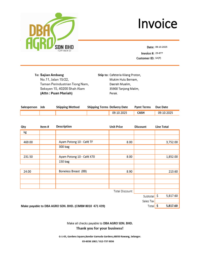 Invoice: (Attn: Puan Mariah) | PDF