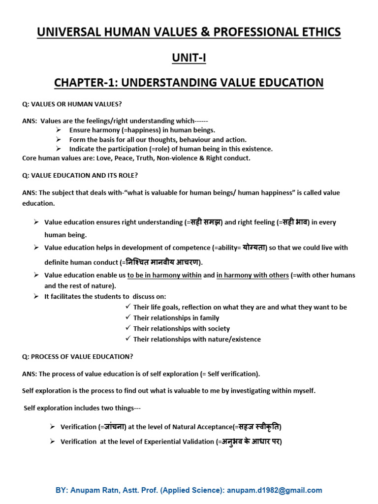 Value Education and Human Values Explained | PDF | Senses | Taste