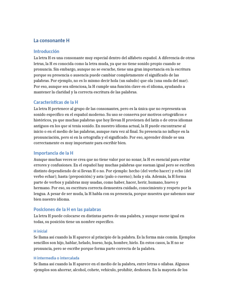Exposicion La Consonante H (1) | PDF | Lengua española | Palabra