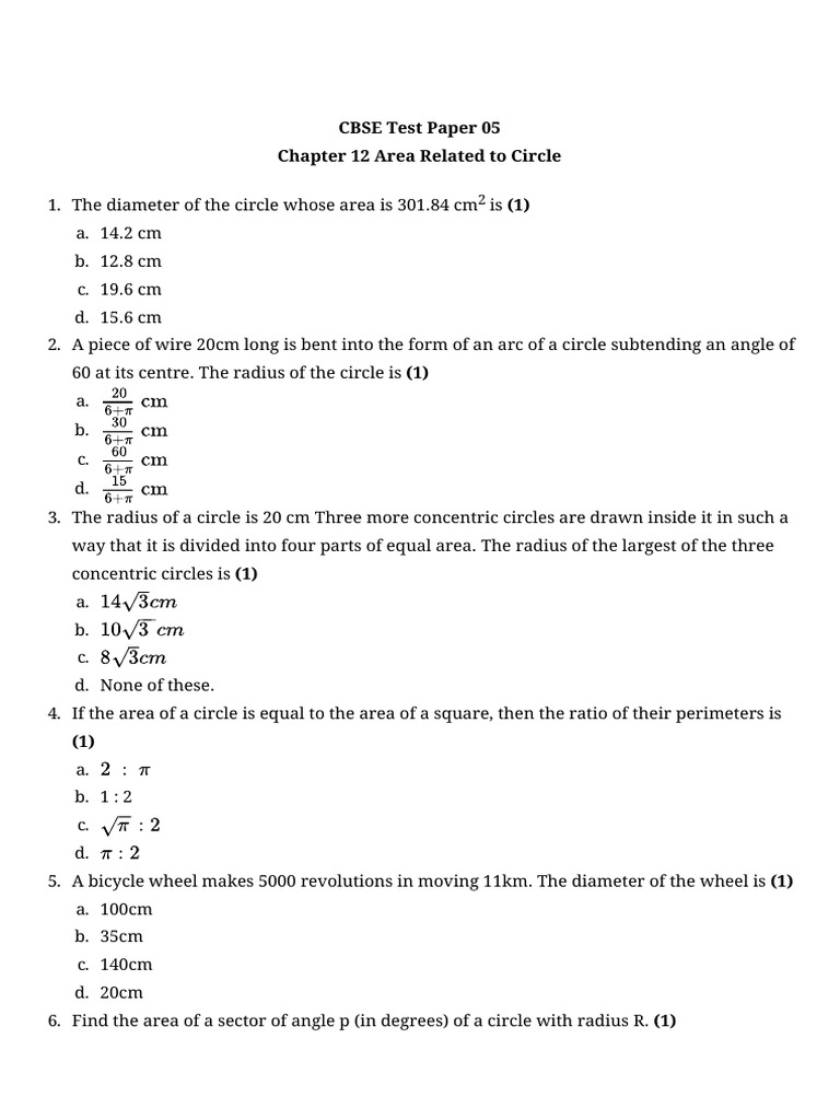 Area Related To Circle Q Test | PDF | Area | Circle