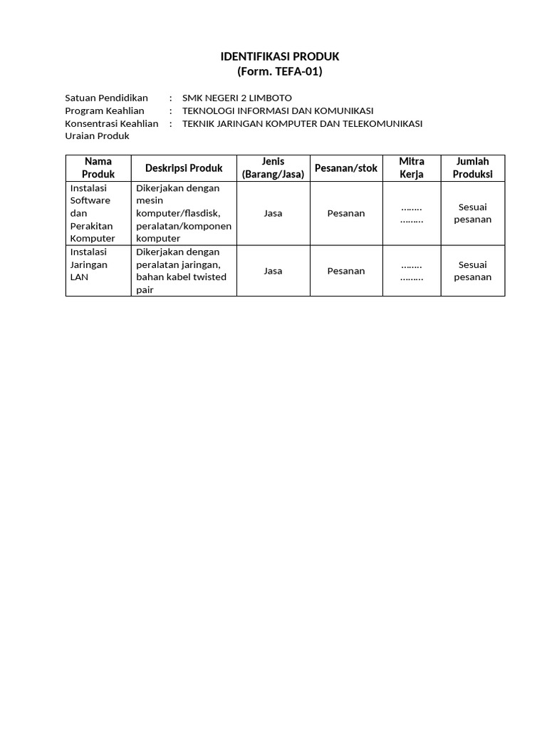 Identifikasi Produk Form 1 | PDF