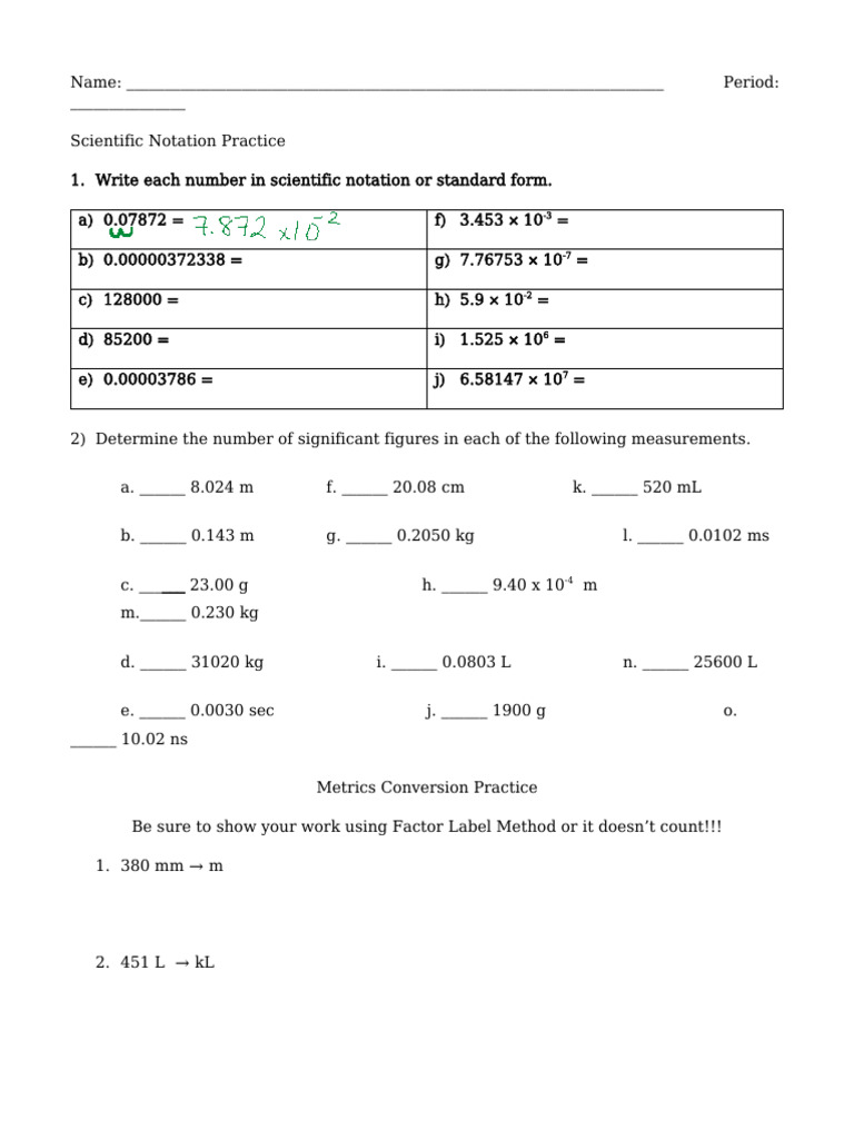 Schoology Measurements Metric Sig - Figs - Scientific Notation | PDF