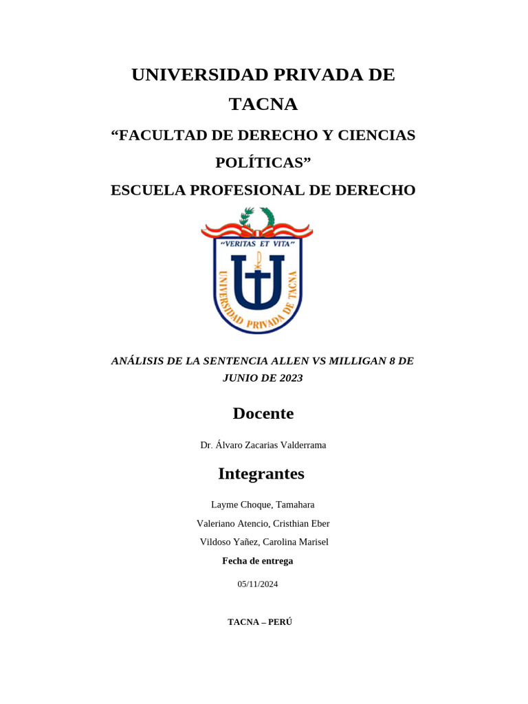 Analisis Del Caso Allen Vs Milligan 2023 | PDF | Votación | Ley de ...
