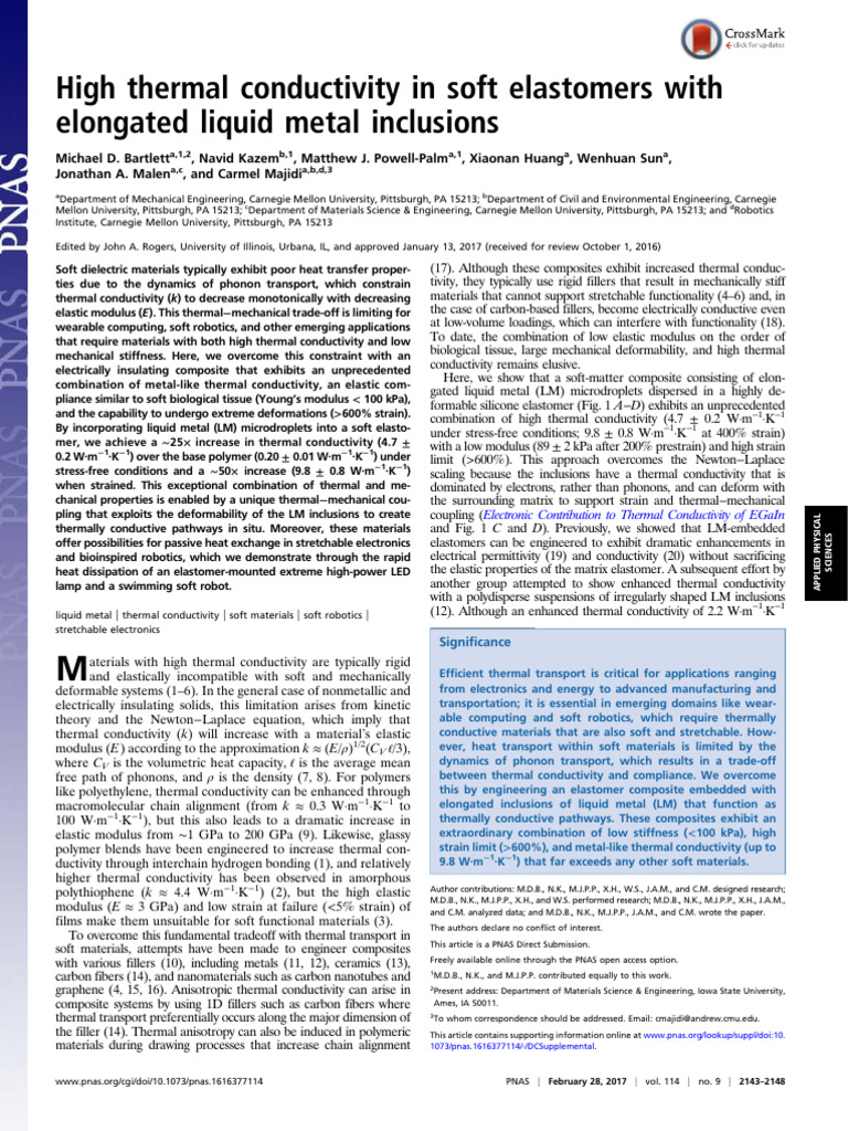 High Thermal Conductivity in Soft Elastomers | PDF | Elasticity ...