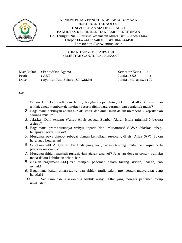 UTS Pendidikan Agama | PDF