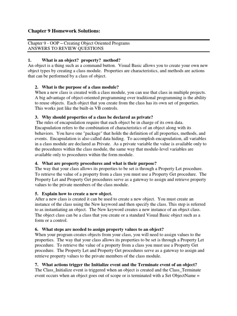 Chapter 9 Homework Solutions Pdf Object Oriented Programming