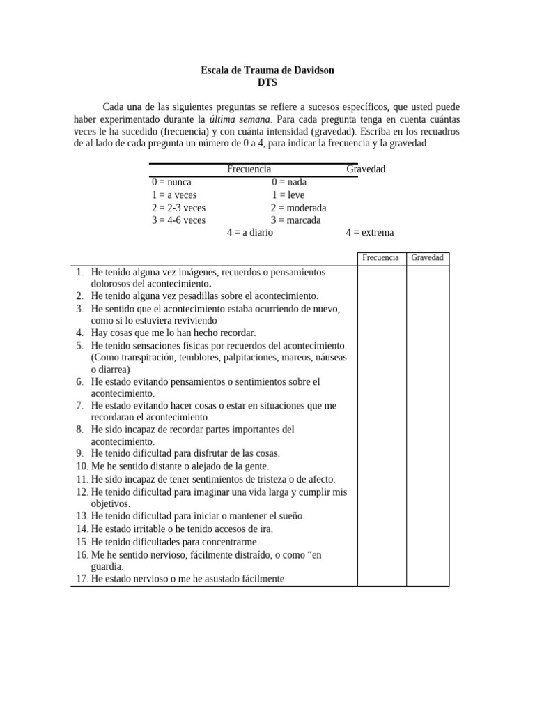Escala de Trauma de Davidson: Evaluación DTS | PDF