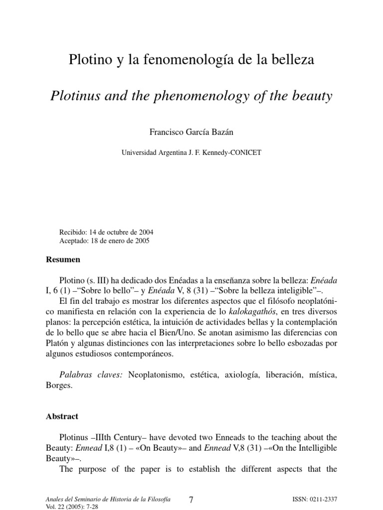 Plotino y La Fenomenología de La Belleza | PDF | Belleza | Alma