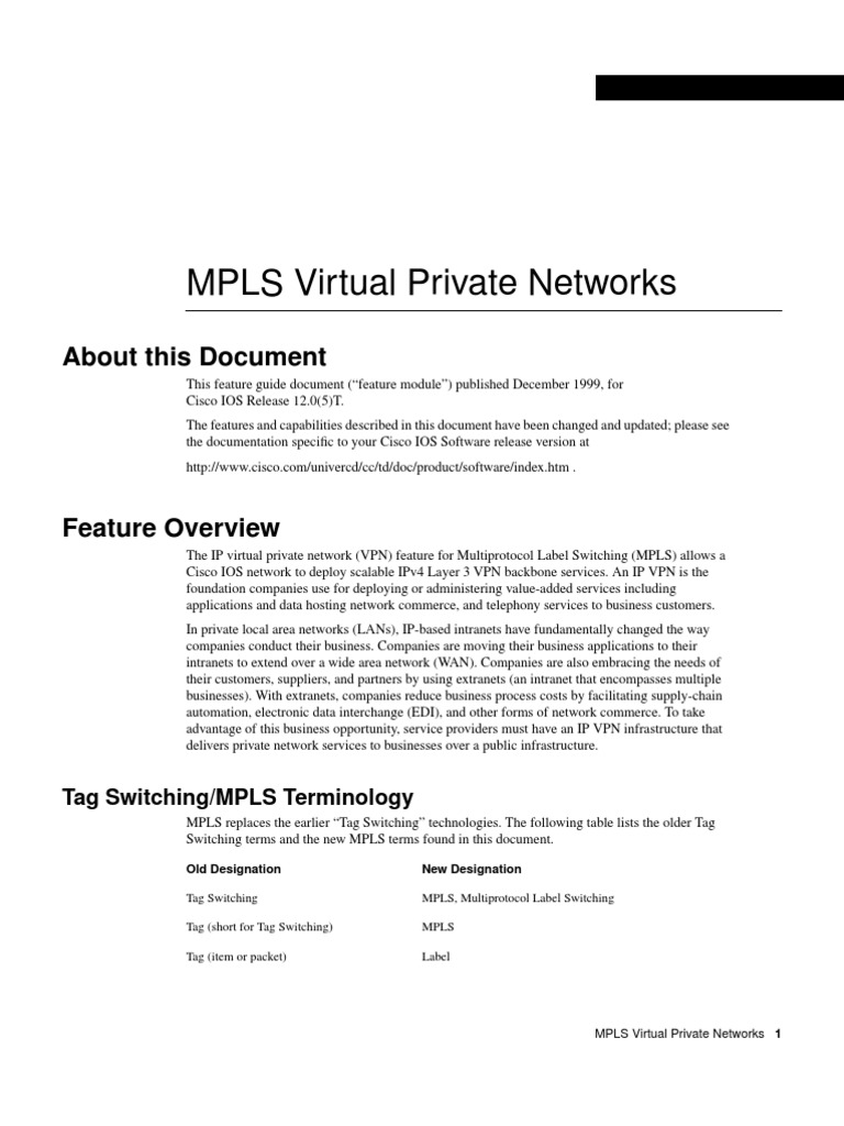 MPLS Virtual Private Networks: About This Document | PDF | Virtual Private Network ...