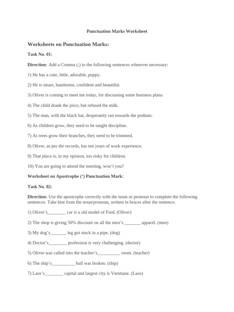 Punctuation Marks Worksheet | PDF | Language Mechanics