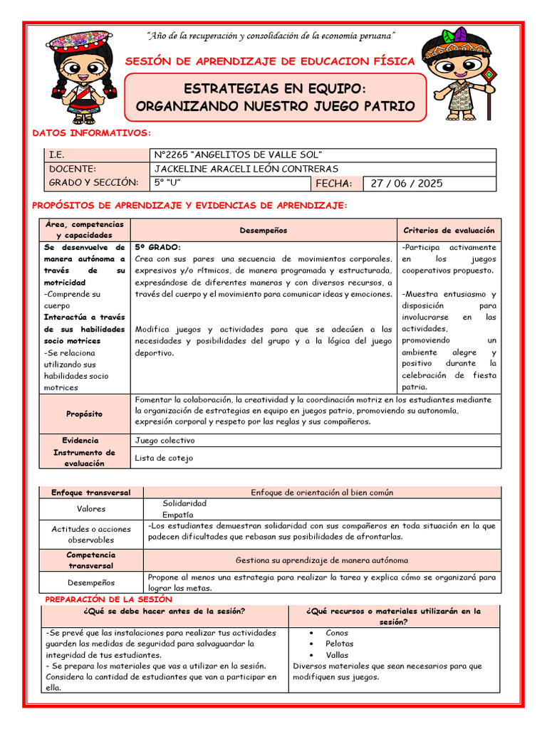 U4-S1-SES-VIERNES-EDUC.FIS- ESTRATEGIAS EN EQUIPO ORGANIZANDO NUESTRO JUEGO PATRIO | PDF ...