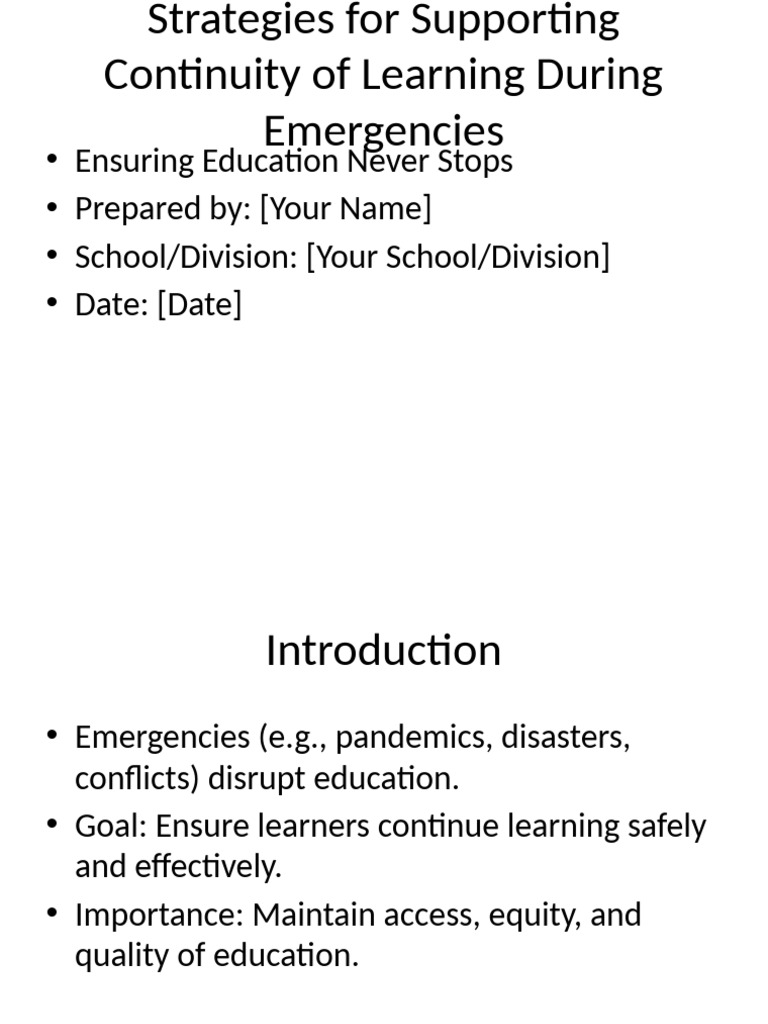 Continuity of Learning Strategies in Emergencies | PDF | Educational ...