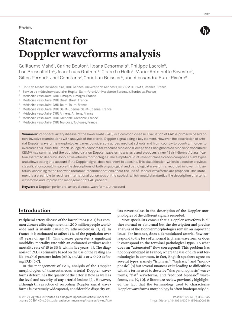 Statement For Doppler Waveforms Analysis | PDF | Blood Pressure ...