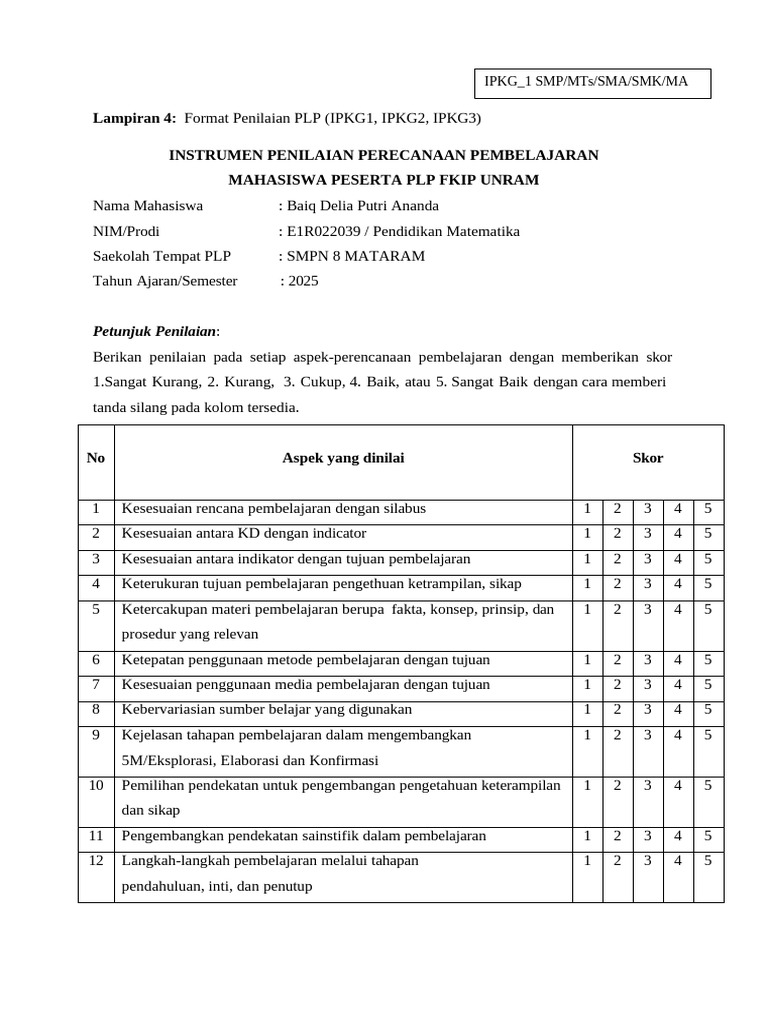 Penilaian PLP FARAH | PDF