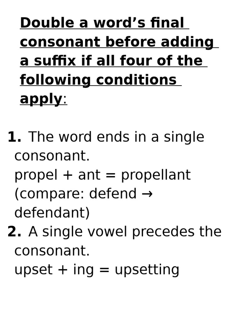 Spelling Rules - Doubling The Final Consonant | PDF