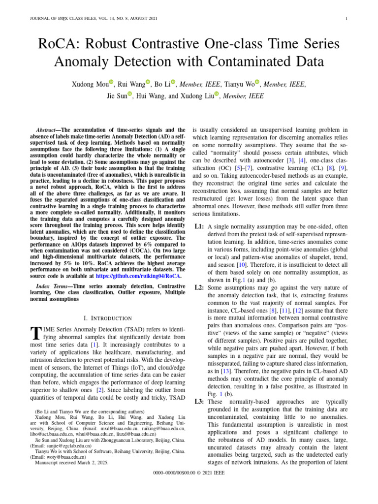 Roca: Robust Contrastive One-Class Time Series Anomaly Detection With ...