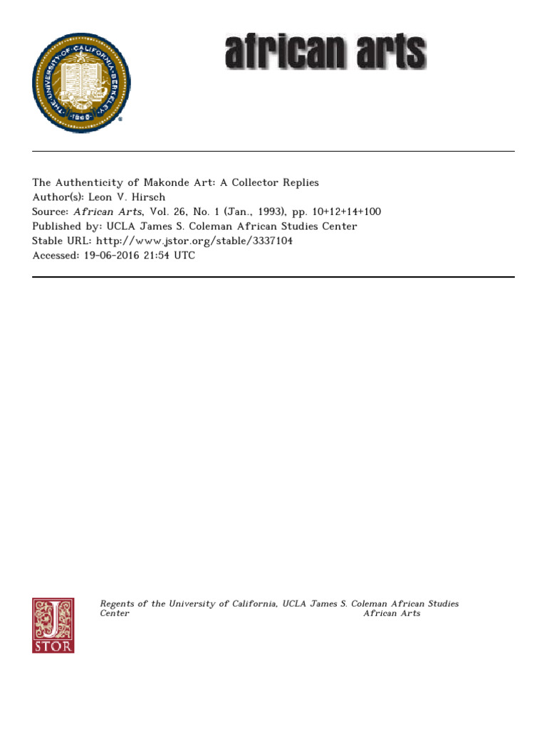 [African Arts 1993-Jan Vol. 26 Iss. 1] Leon v. Hirsch - The ...