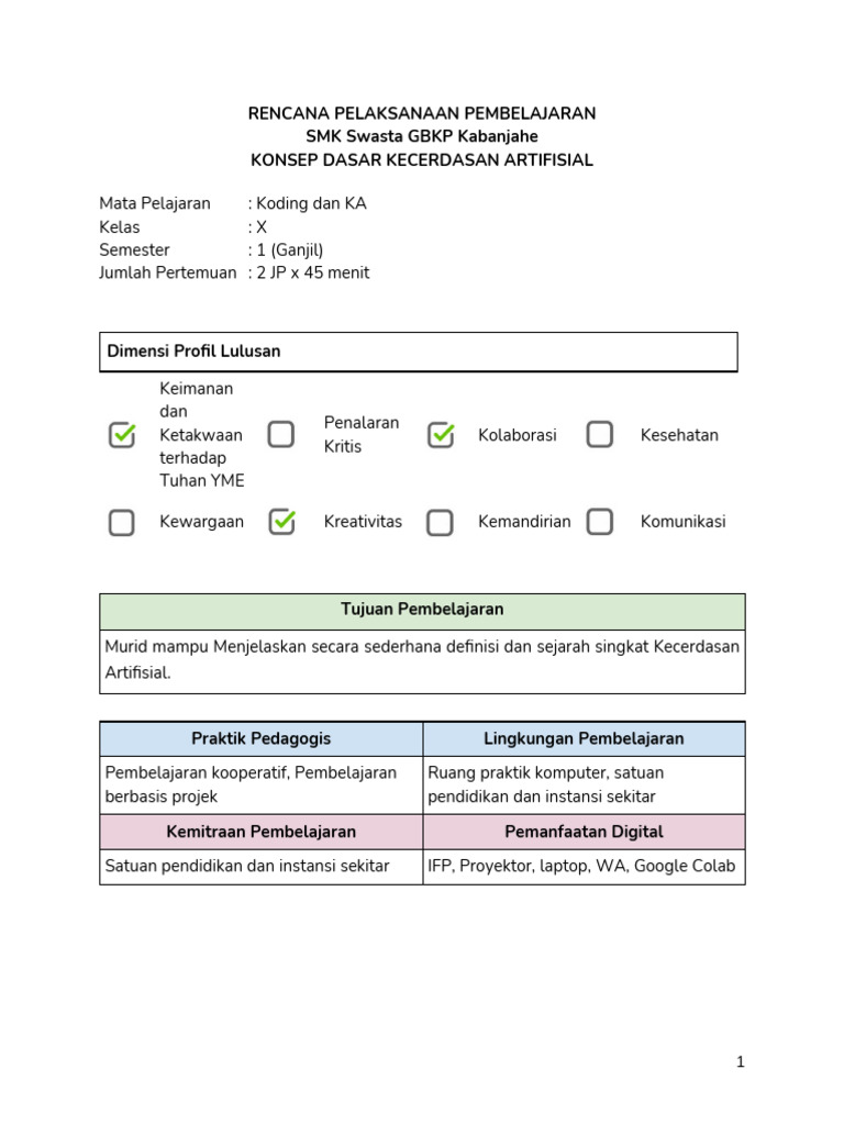 Puskurjar Contoh Rpp Ma Pm Koding Ka Ke 2 | PDF