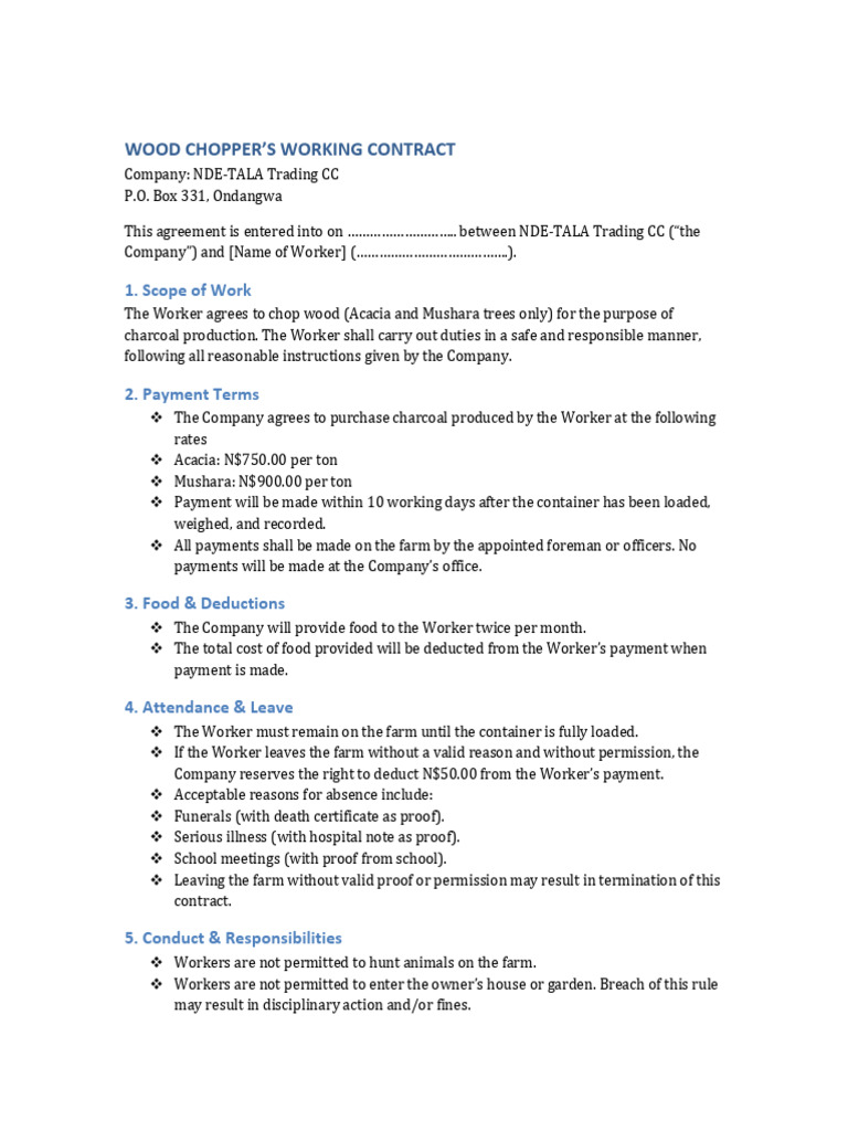 Wood Chopper's Contract Agreement | PDF | Private Law | Business