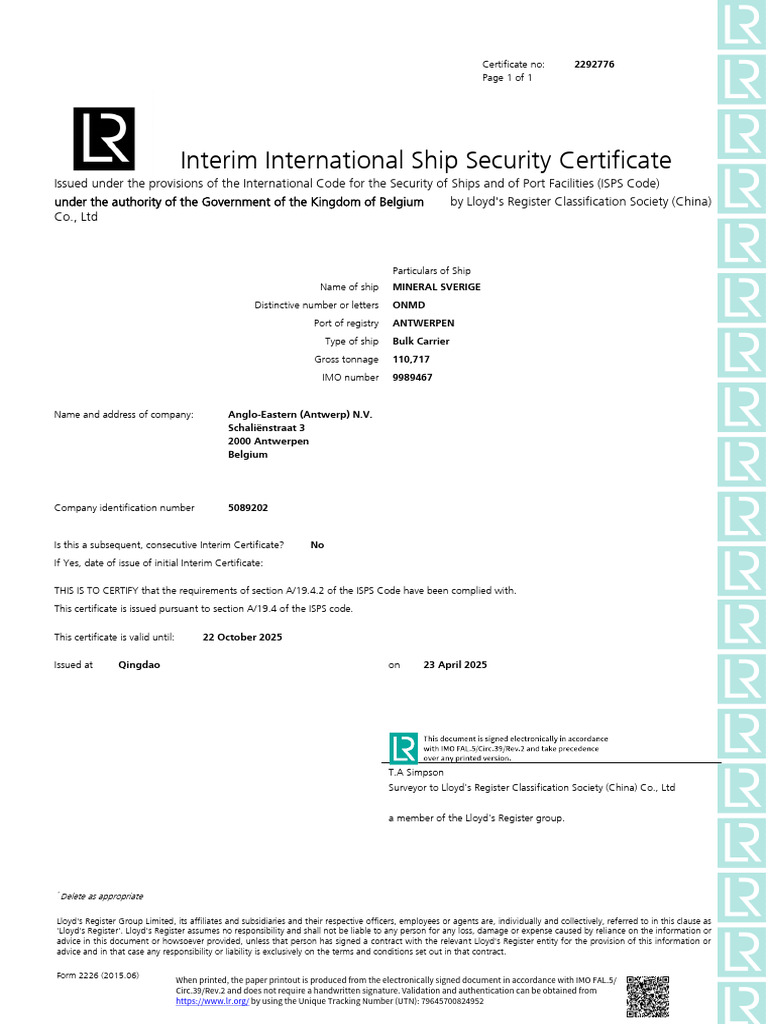 A.02.02a International Ship Security (ISSC) | PDF | Shipping