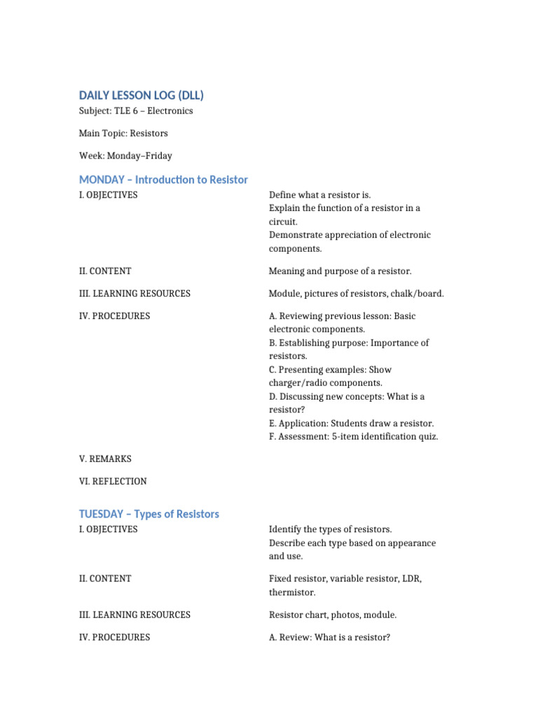 Resistor Lessons for TLE 6 Students | PDF | Resistor | Electrical ...
