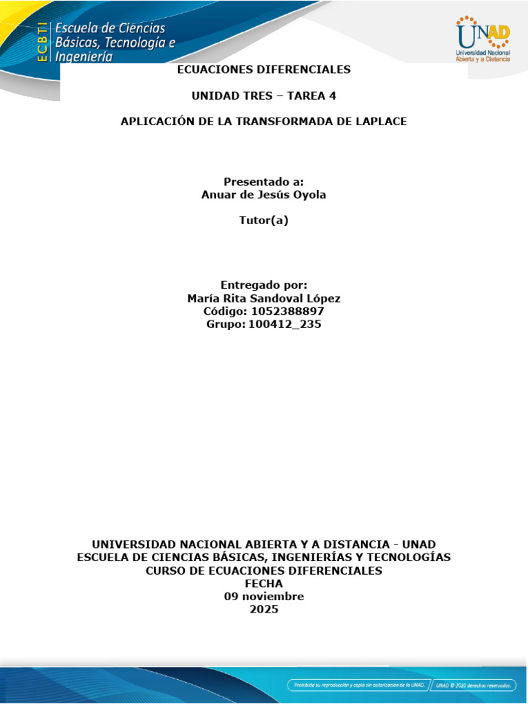 Anexo 5 - Tarea 4 - Maria Sandoval | PDF | Ecuaciones | Transformada de Laplace