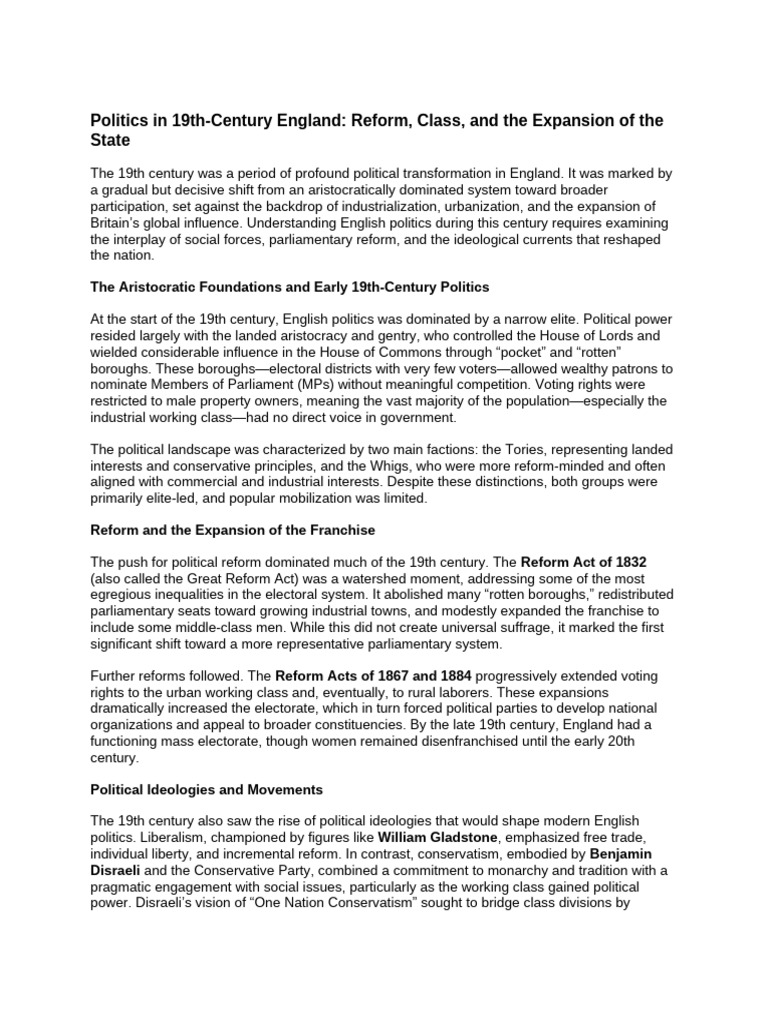 Politics in 19th-Century England - Reform, Class, and The Expansion of ...