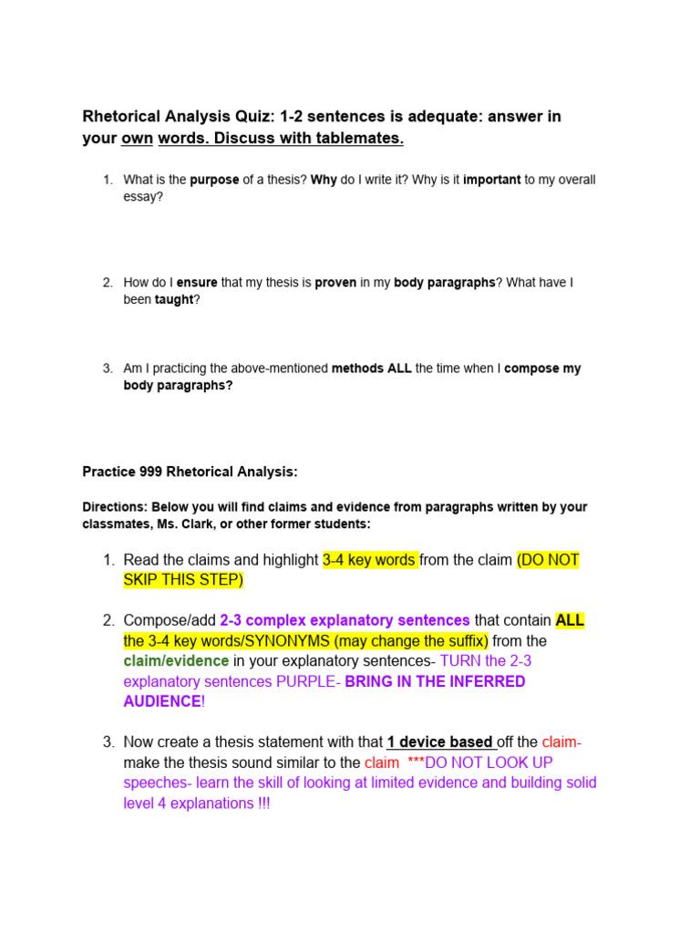 Rhetorical Claim Thesis Practice | PDF | Toys