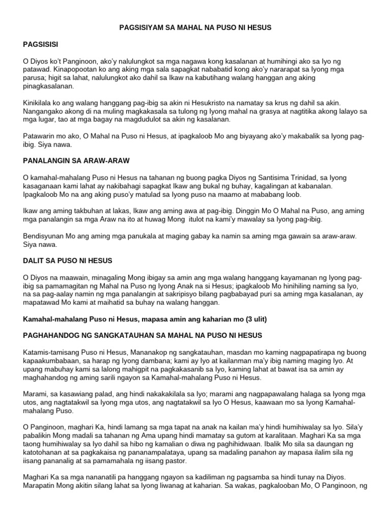 2025 Pagsisiyam Sa Mahal Na Puso Ni Hesus-Svfp | PDF
