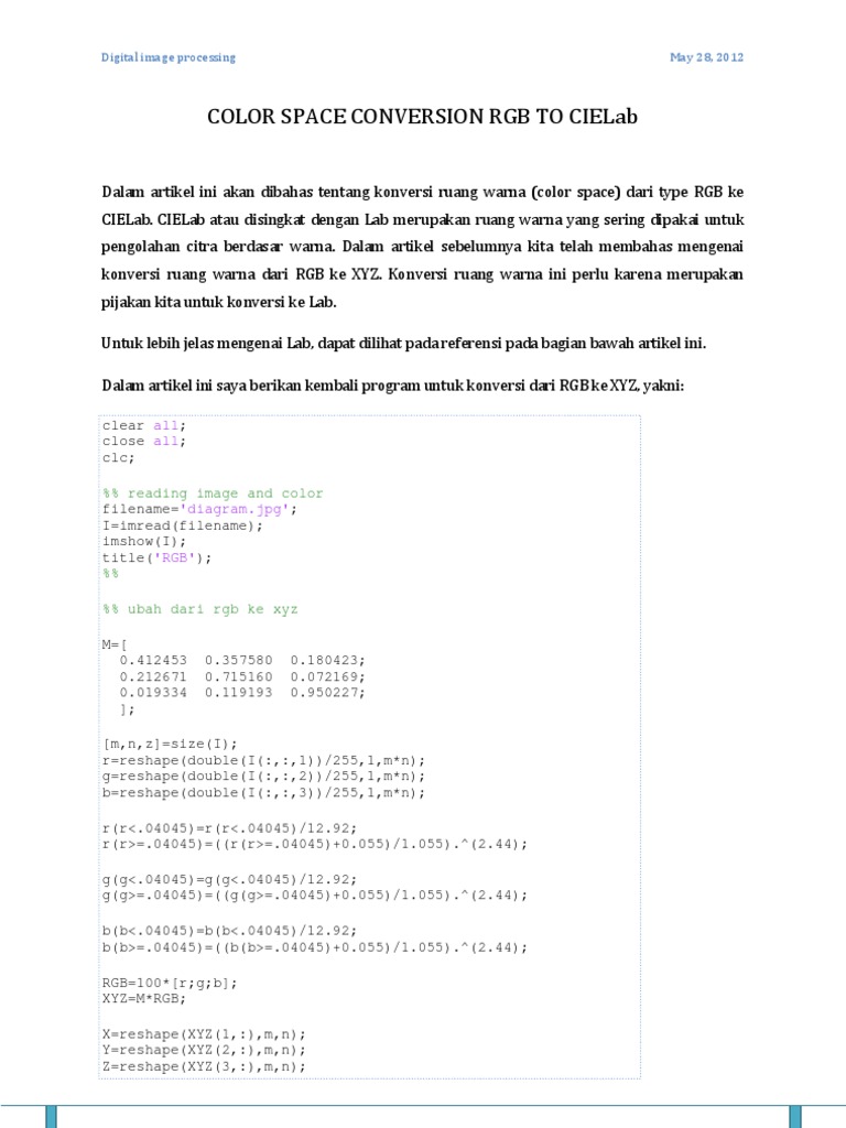 Color Space Conversion RGB To CIELab | PDF | Metode & Bahan Ajar | Komputer