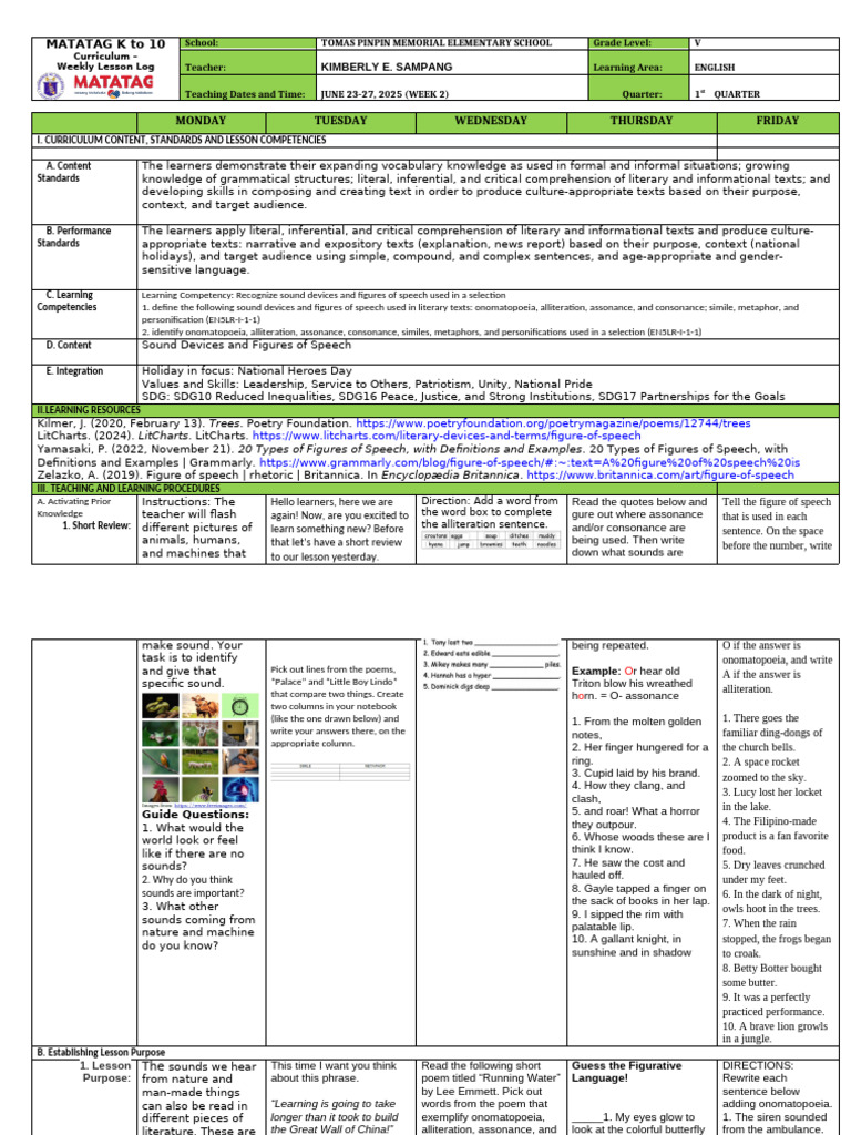 DLL_ENGLISH 5_Q1 W2 | PDF | Poetry