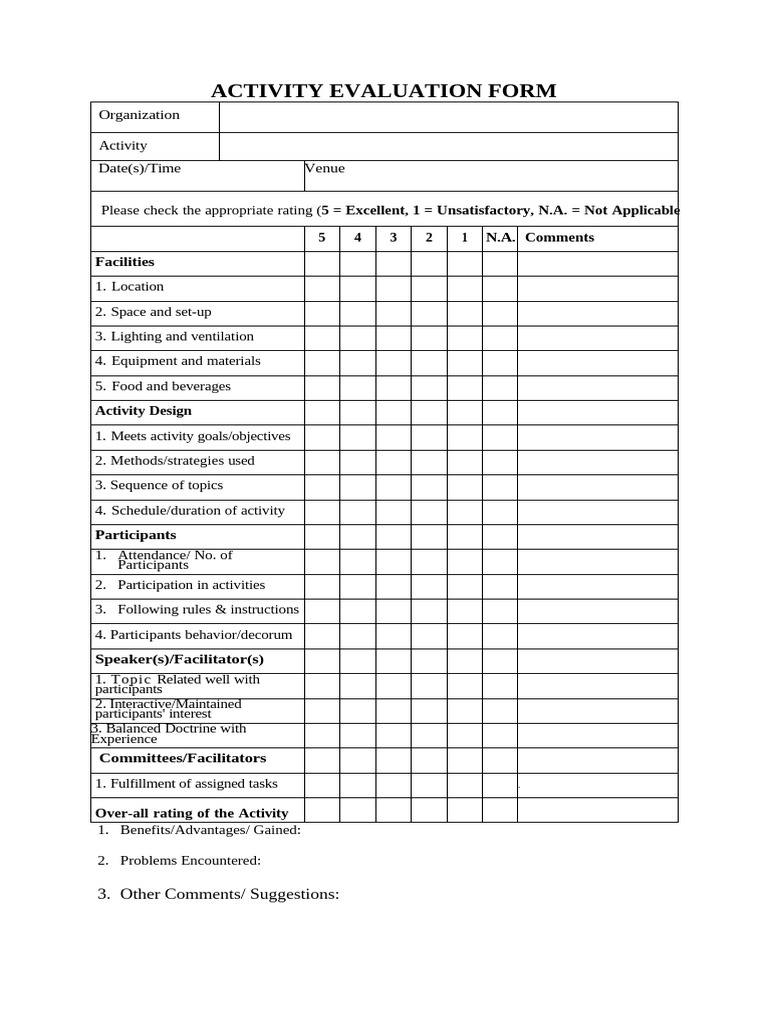 Activity Evaluation Form Template | PDF