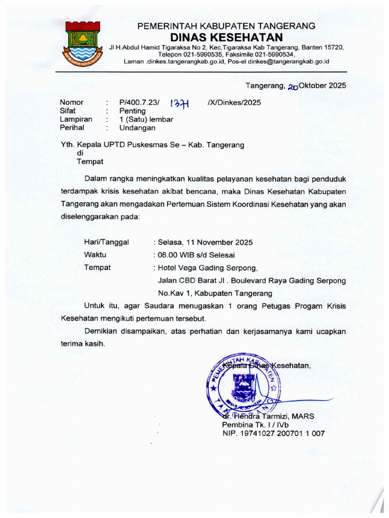 Undangan Pertemuan Klaster Kesehatan | PDF