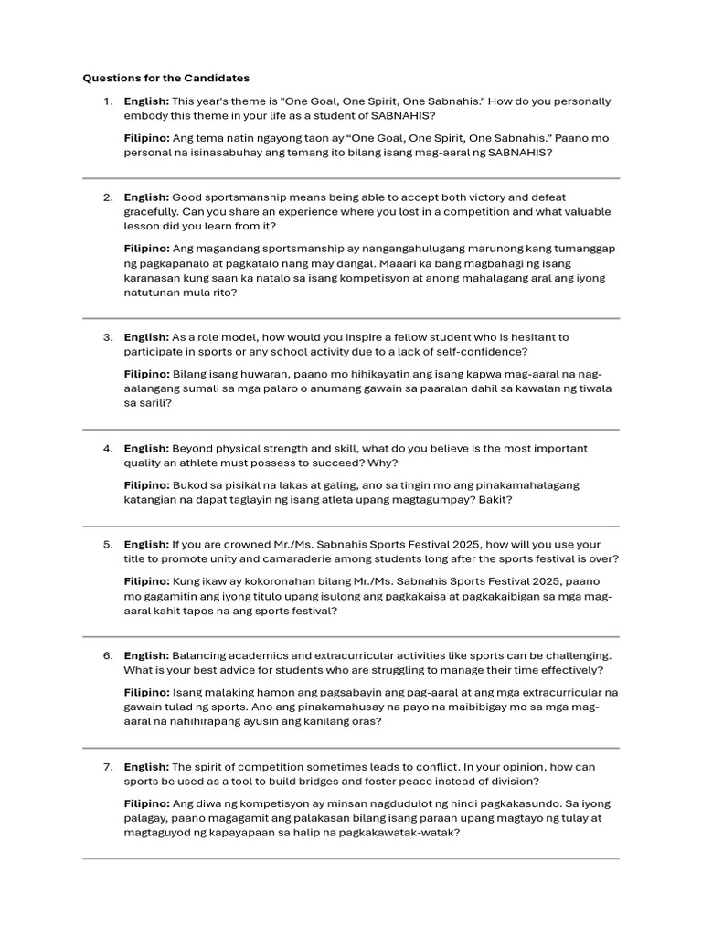 Questions For The Candidates | PDF