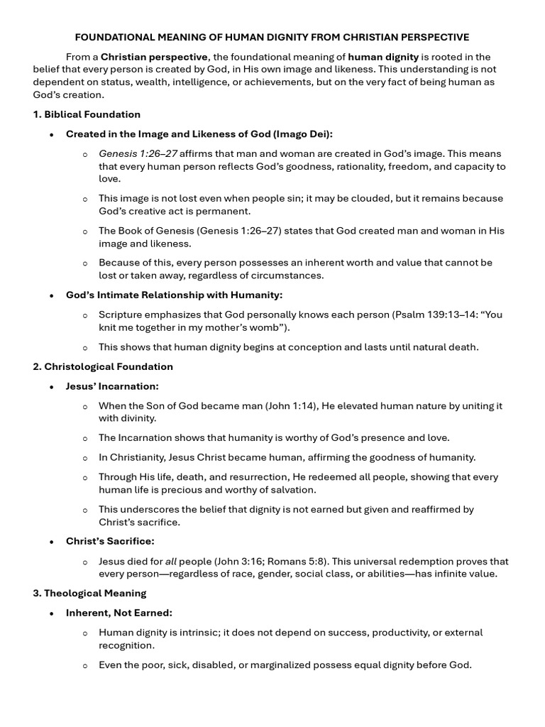 Christian Perspective on Human Dignity | PDF | Image Of God | Dignity