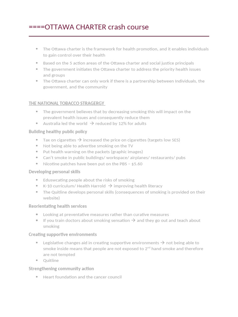 Ottawa Charter Crash Course | PDF | Tobacco Smoking | Addiction
