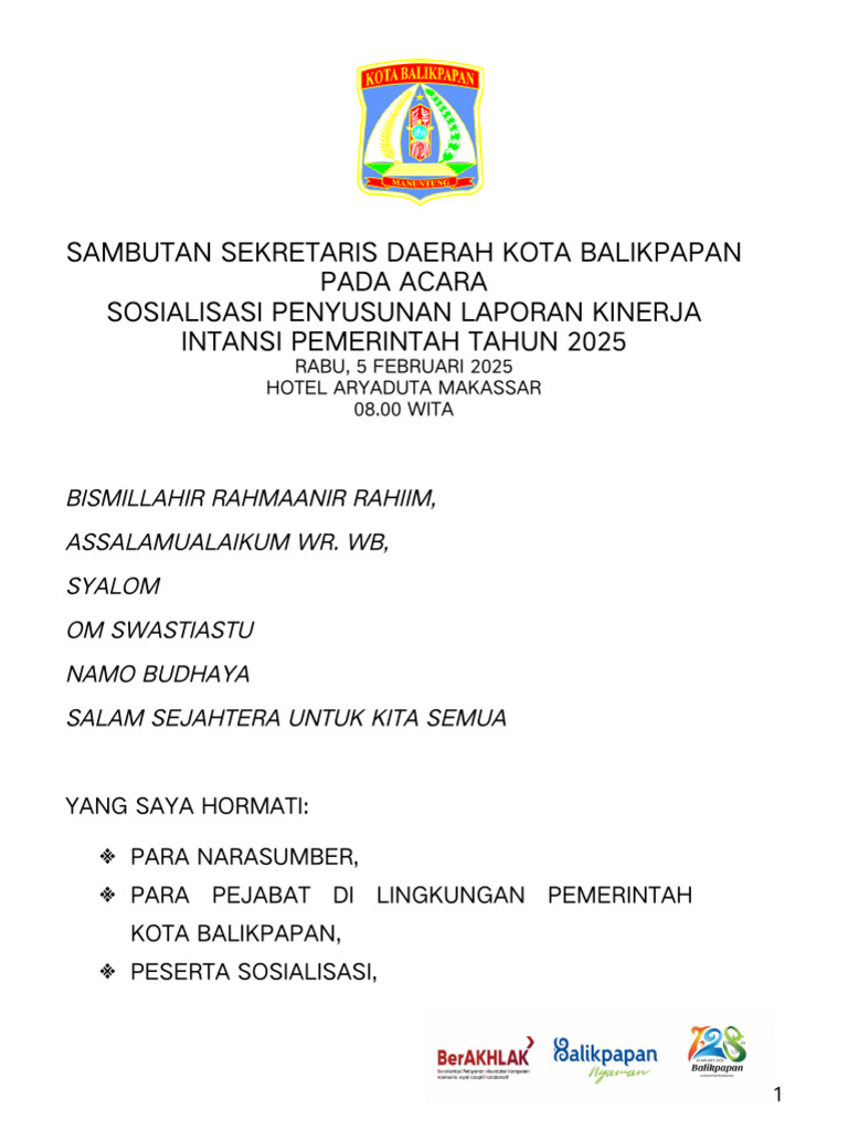 Sosialisasi Laporan Kinerja 2025 Balikpapan | PDF