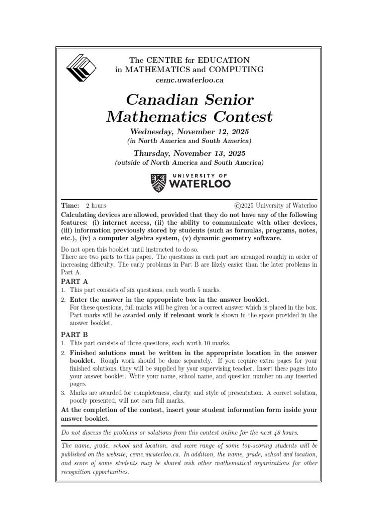 2025 CSMC (E) | PDF | Mathematics | Applied Mathematics