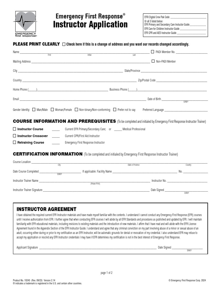 Emergency First Response - Instructor Application | PDF | Visa Inc ...